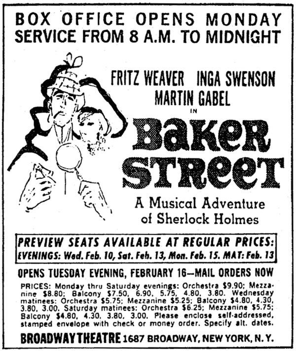 Baker Street: A Musical Adventure of Sherlock Holmes | Baker Street ... Baker Street: A Musical Adventure of Sherlock Holmes | Baker Street ...