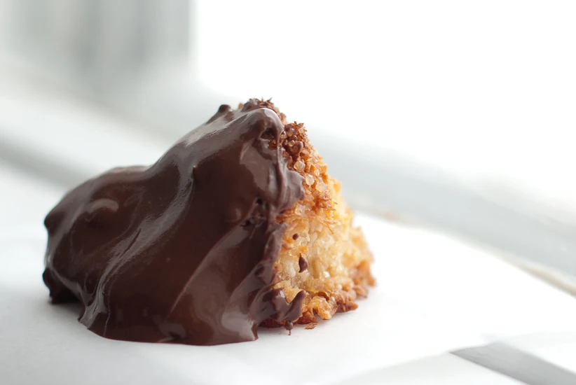 Chocolate-dipped Walnut Macaroons | Dessert Wiki | Fandom
