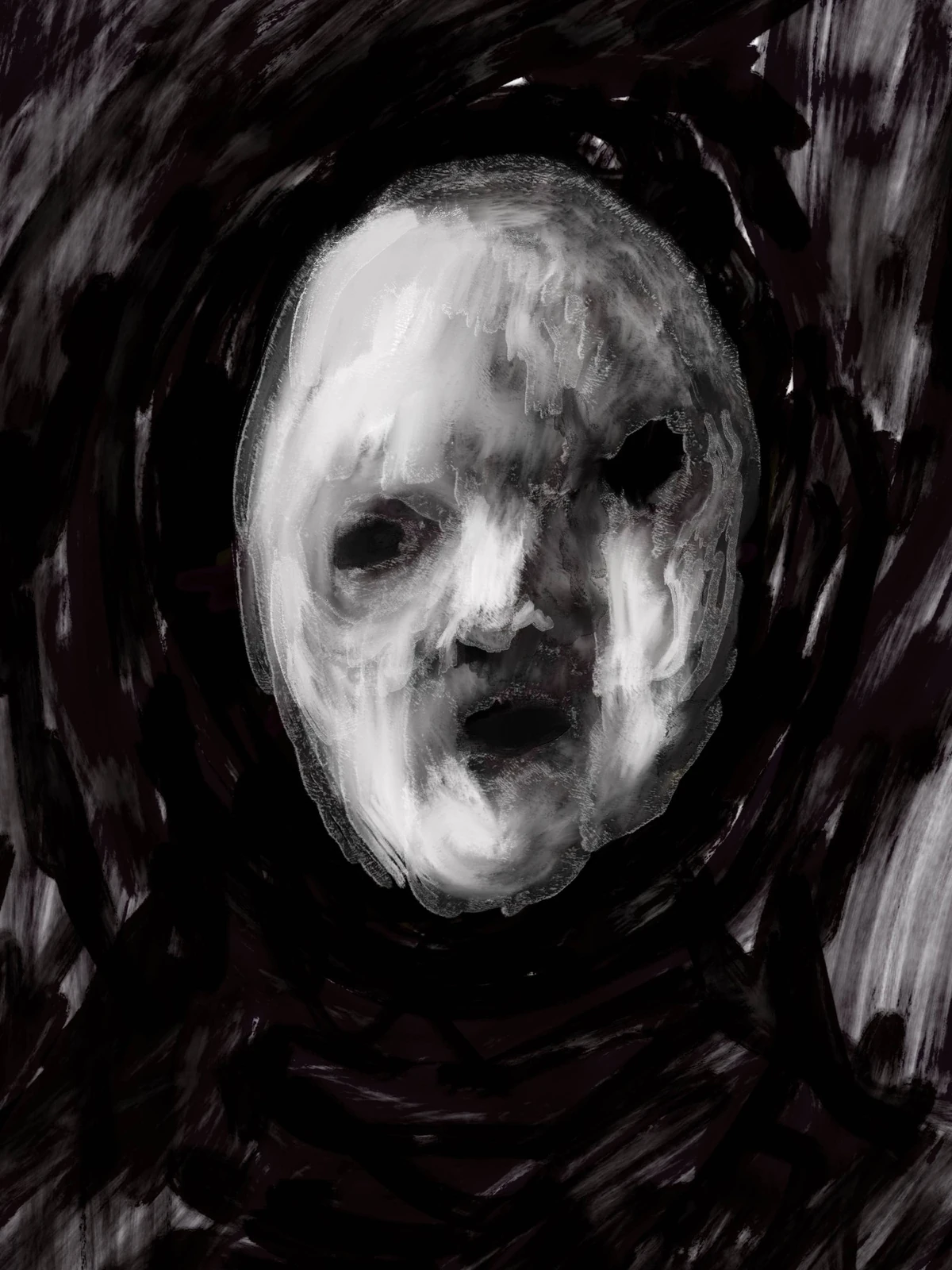 The Black Hole-Eyed White Countenance Floater In Loops of the Deep Void ...