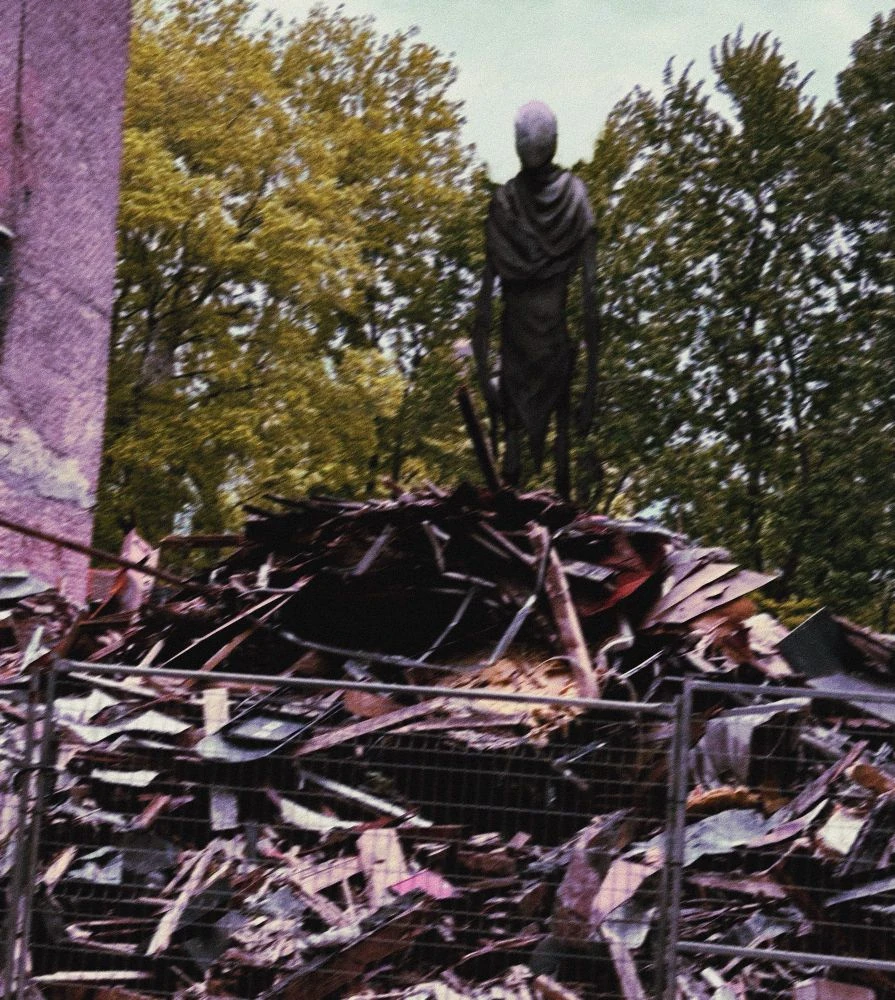 Figure appearing in a photograph of the ruins of a church | Barli and ...