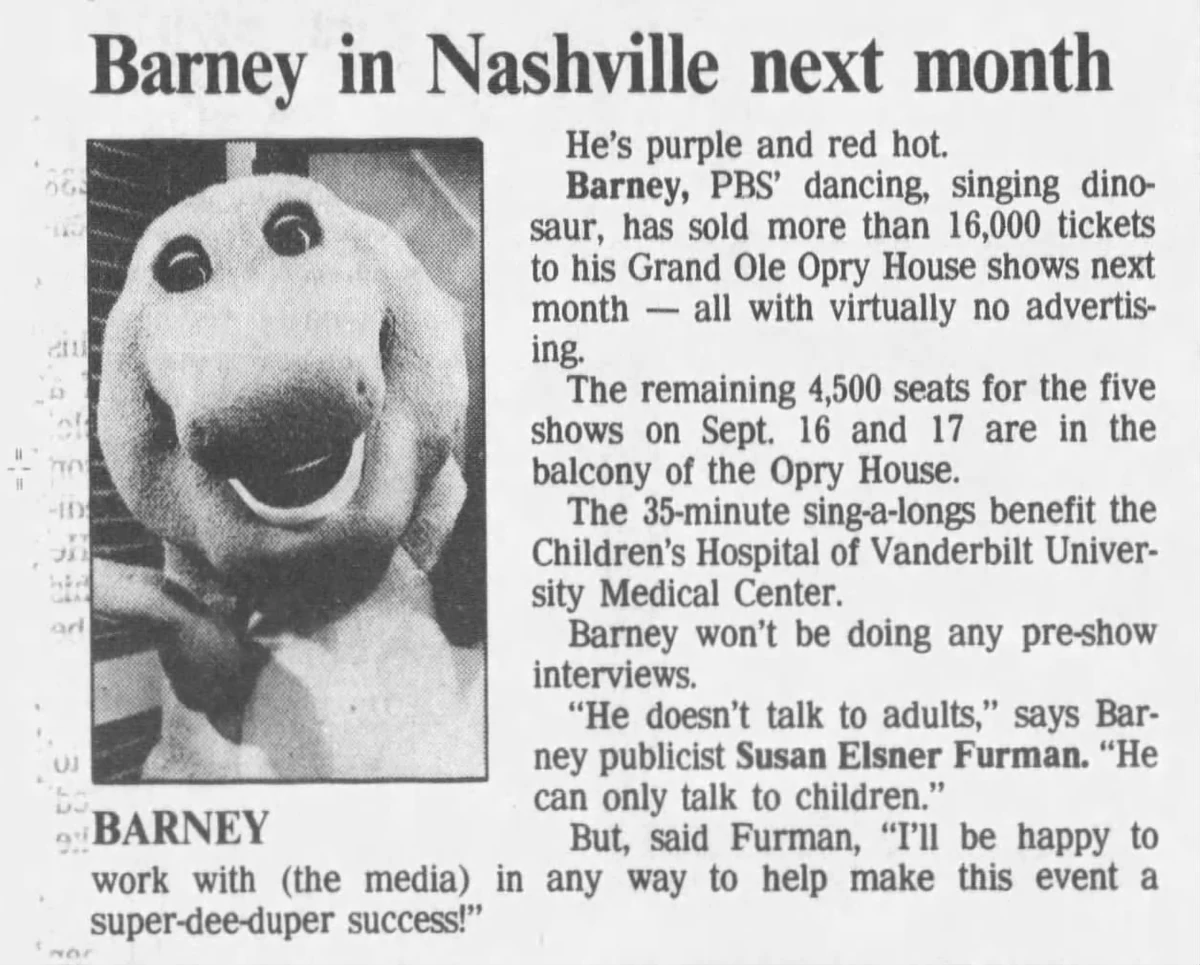 Barney at Grand Ole Opry | Barney Wiki | Fandom