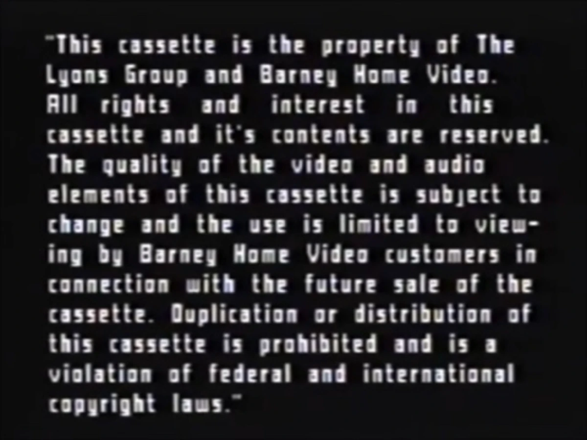 The Lyons Group & Barney Home Video Screener Warning (For Barney Live ...