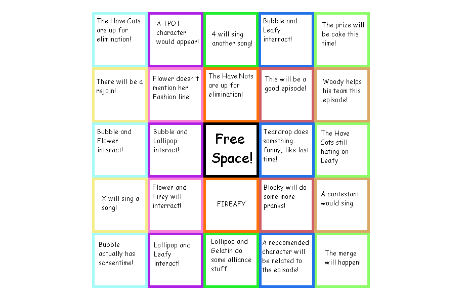 User blog:IttisyoboiTaco/BFB 23 BINGO | Battle for Dream Island Wiki ...