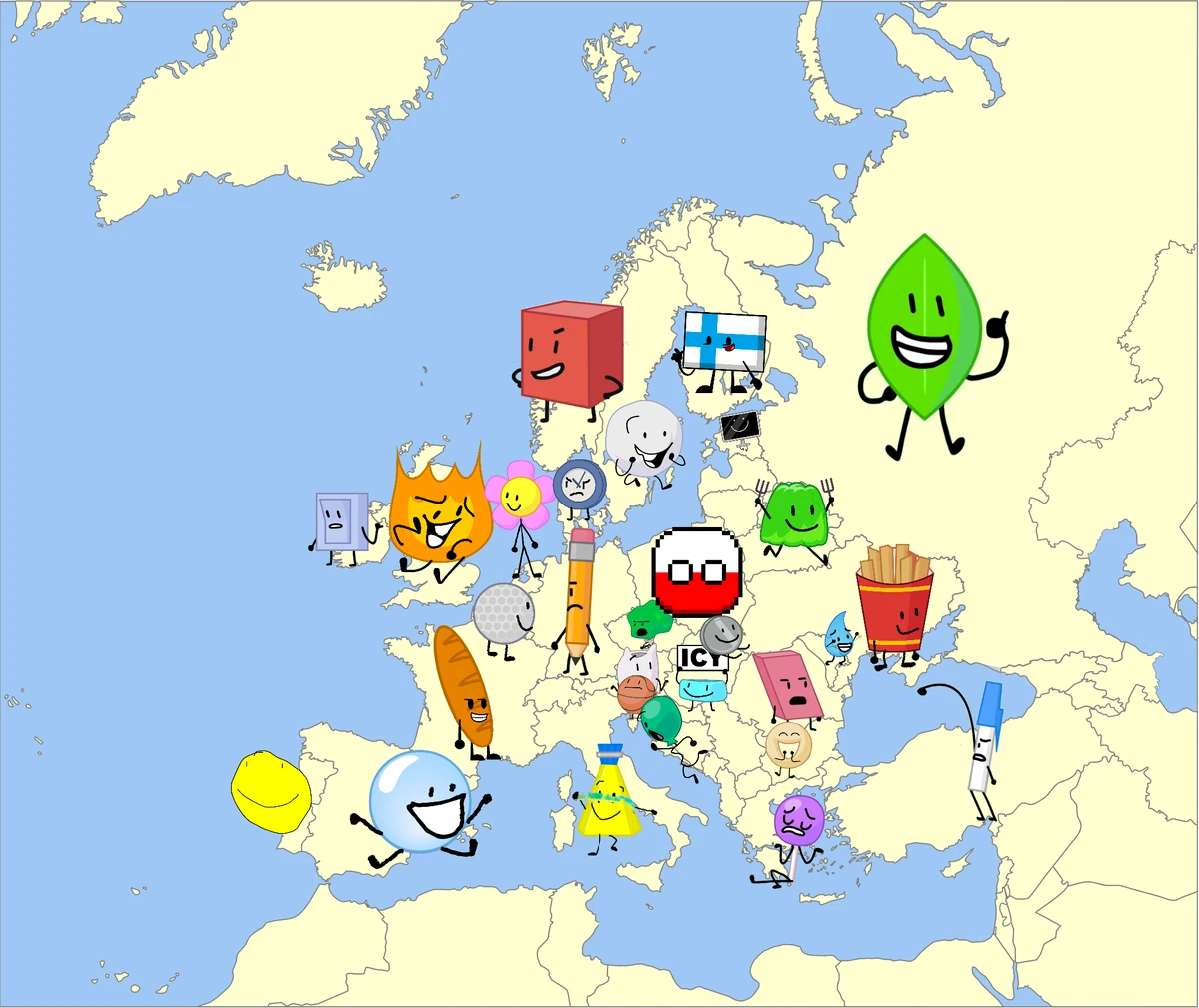 User blog:ShadicalCZ/my bfdi styled Europe map | Battle for Dream ...