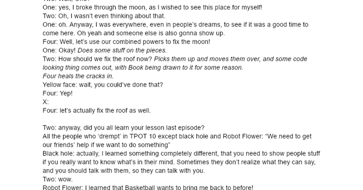 Script for TPOT 11 | Fandom