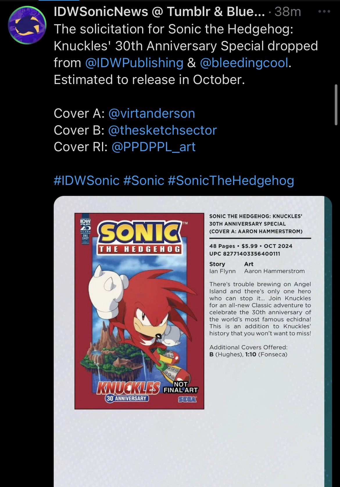 Knuckles will get his own official 30th Anniversary Special comic in IDW | Fandom