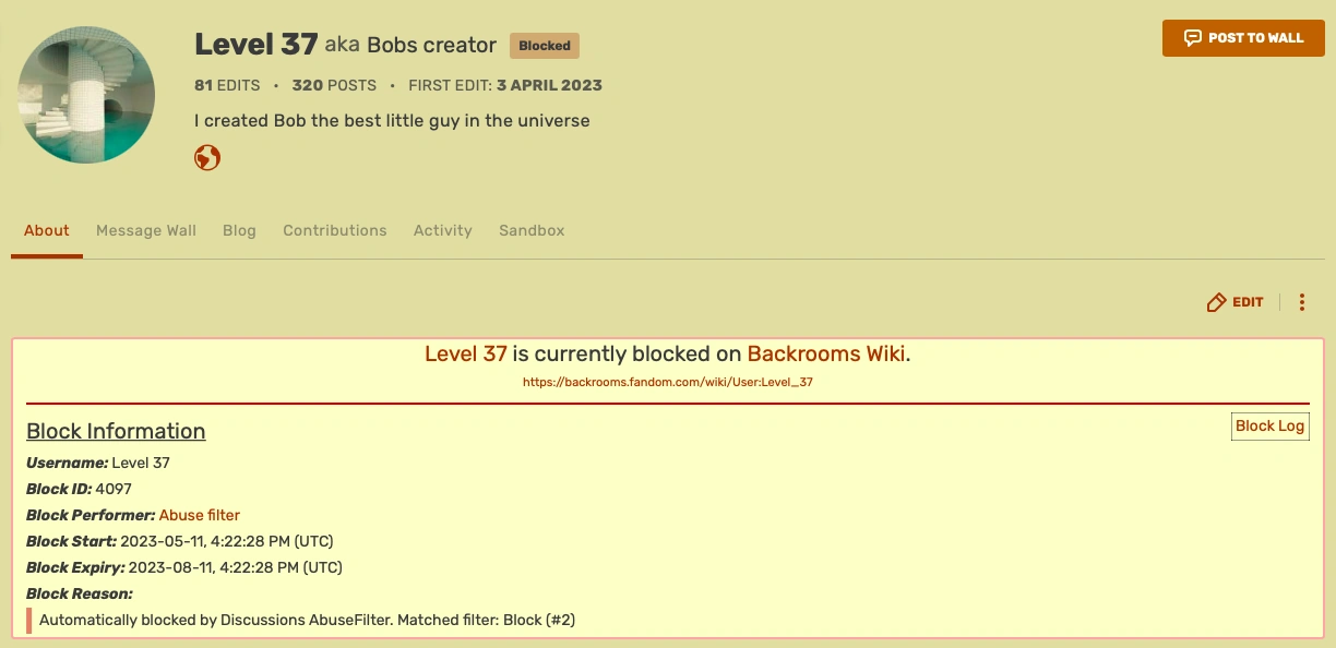 Level 37 got blocked by the abuse filter. (They deserve it.) | Fandom
