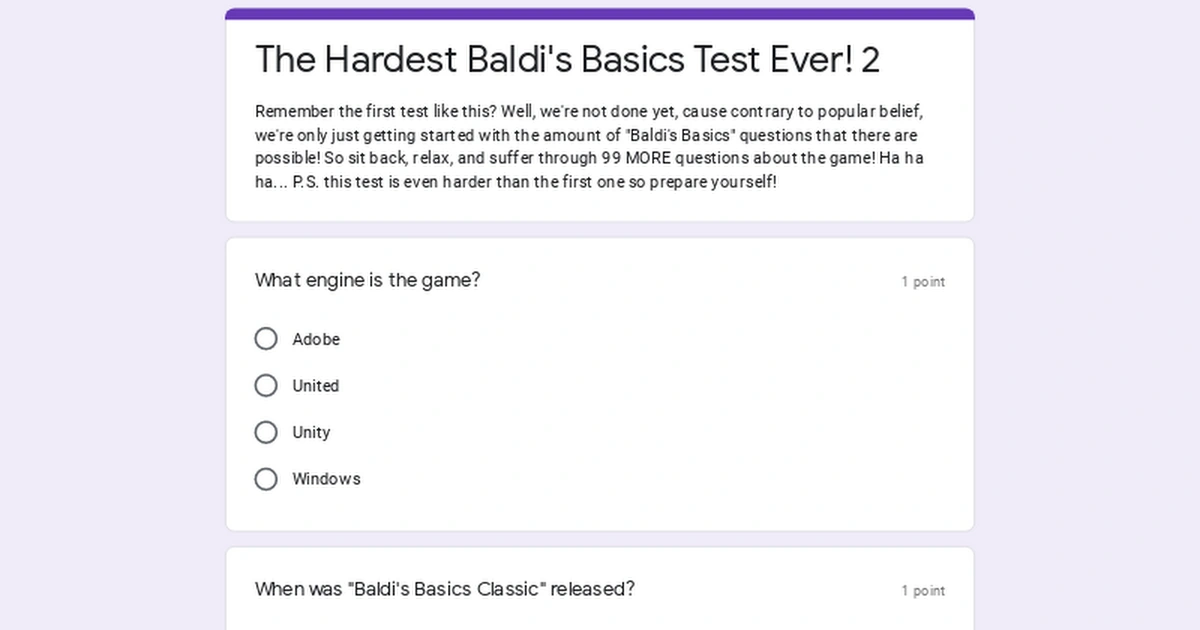 The Hardest Baldi's Basics Quiz 2 | Fandom