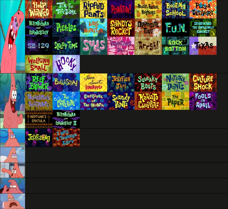 season 1 tier list (with patricks) | Fandom