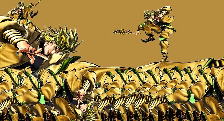 tiny dio sliding down dio holding dio bat against dio holding dio bat ...