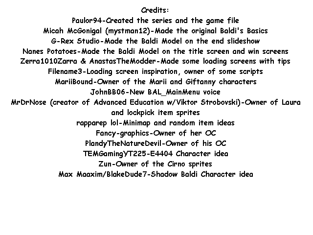 Credits | Baldi's Basics random maps series Wiki | Fandom