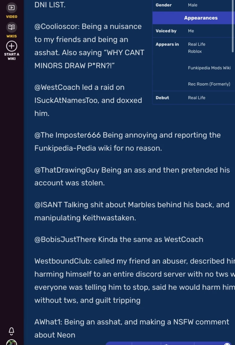 Updated DNI list. | Fandom