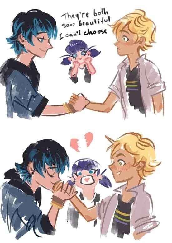 When you don't know who to ship Marinette with so you ship the guys ...