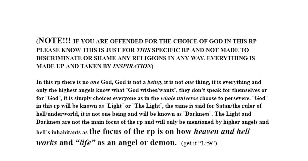 Endless Times || Heaven and Hell rp || Rp-Thread || | Fandom