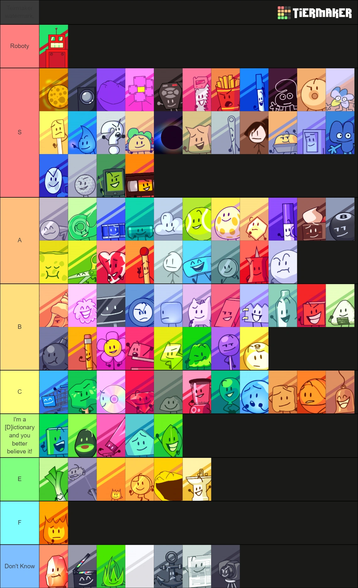 Really horrible presplit BFDI teir list because I'm too lazy to watch ...