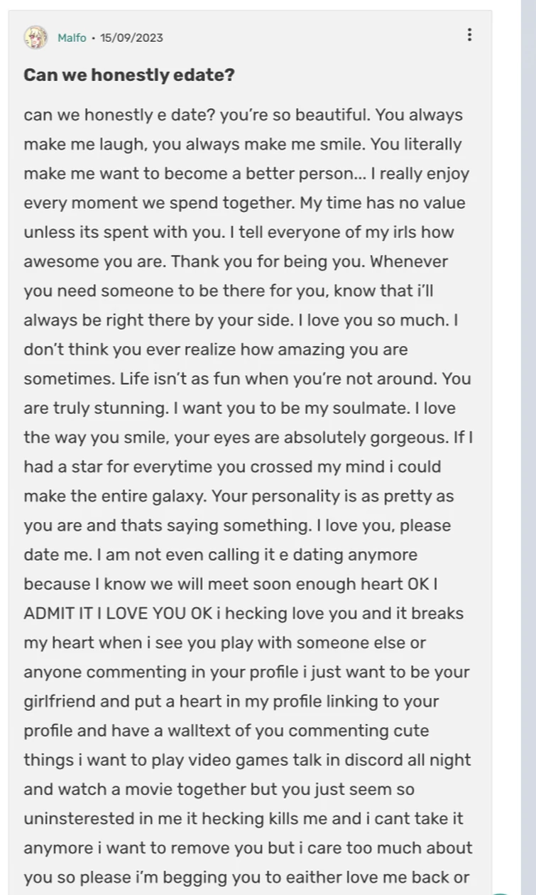 have you ever recieved the "can we honestly edate" copypasta? | Fandom