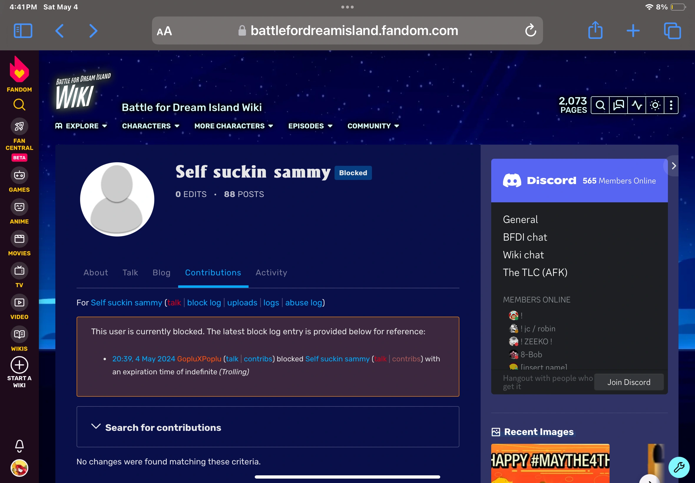 GUYS SAMMY GOT INDEFINITELY BLOCKED | Fandom