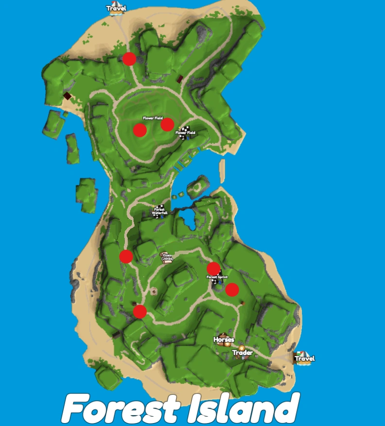 Horse spawns for the new forest island. Might have missed some, but it ...