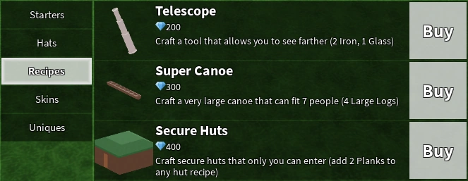 Shop Recipes | Beginnings Wiki | Fandom