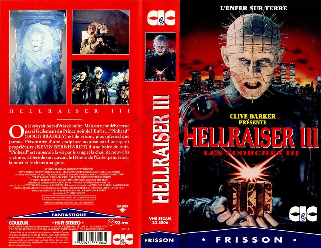 CIC Video (France) - Hellraiser III, les écorchés (1993) (Location) | Wiki VHS | Fandom