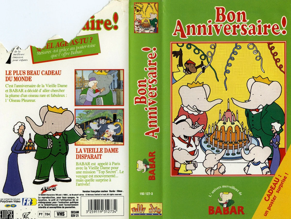Billy Clap Vidéo (France) - Babar : Bon anniversaire ! (1990) (Vente ...