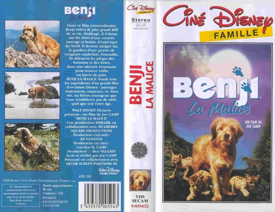 WDHV (France) - Benji la malice (1998) (Vente) | Wiki VHS | Fandom
