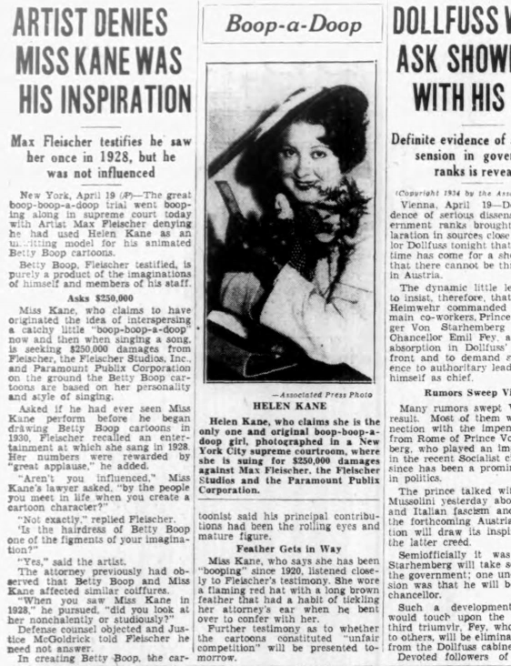 Artist Denies Miss Kane Was His Inspiration | BETTY BOOP Wiki | Fandom