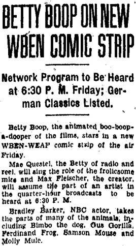 Betty Boop On New WBEN Comic Strip | BETTY BOOP Wiki | Fandom