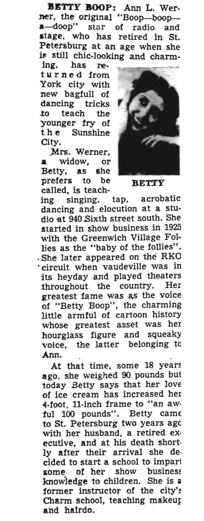 Betty Boop: Ann Little Werner, The Original Boop-Boop-a-Doop Star ...