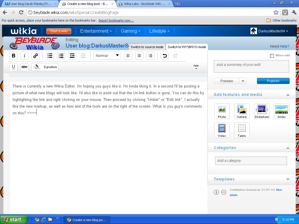 User blog:DarkusMaster84/New Wikia Editor | Beyblade Wiki | Fandom