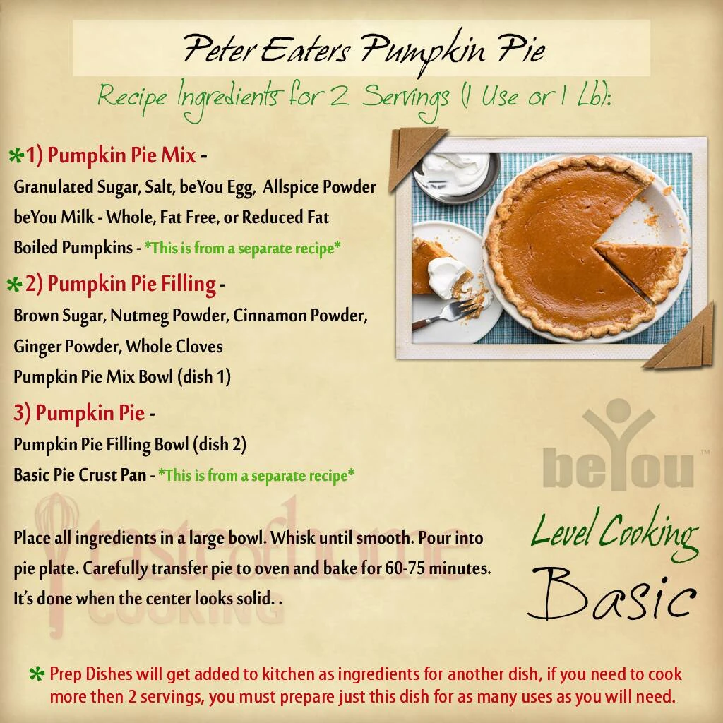 Recipe -- Peter Eaters Pumpkin Pie | BeYou World Wiki | Fandom