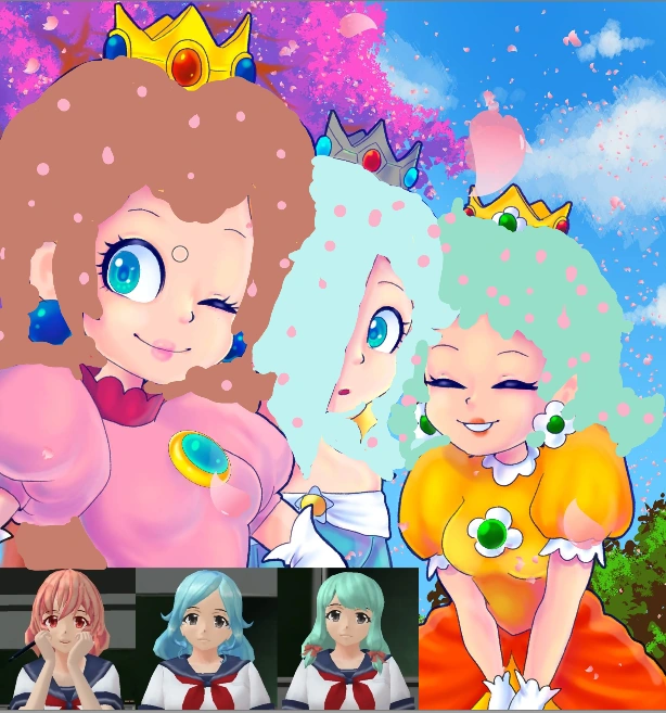 Mika, Kana and Chieko Cosplaying as Peach, Daisy and Rosalina (Request ...