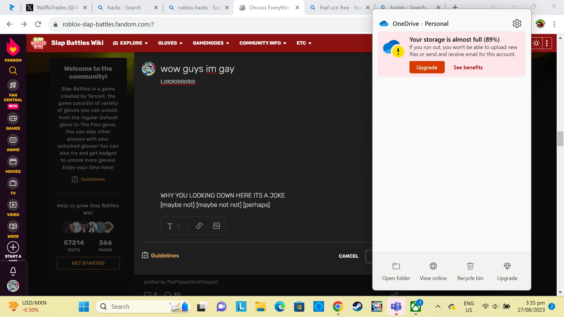 uh oh low storage | Fandom