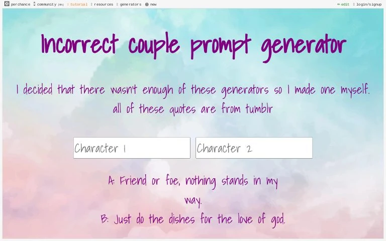 Incorrect couple prompt generator | Birdietalk Productions Wiki | Fandom