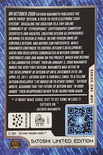 Satoshi Limited Edition (Series 1, Card 24) | Bitcoin Trading Cards Wiki | Fandom