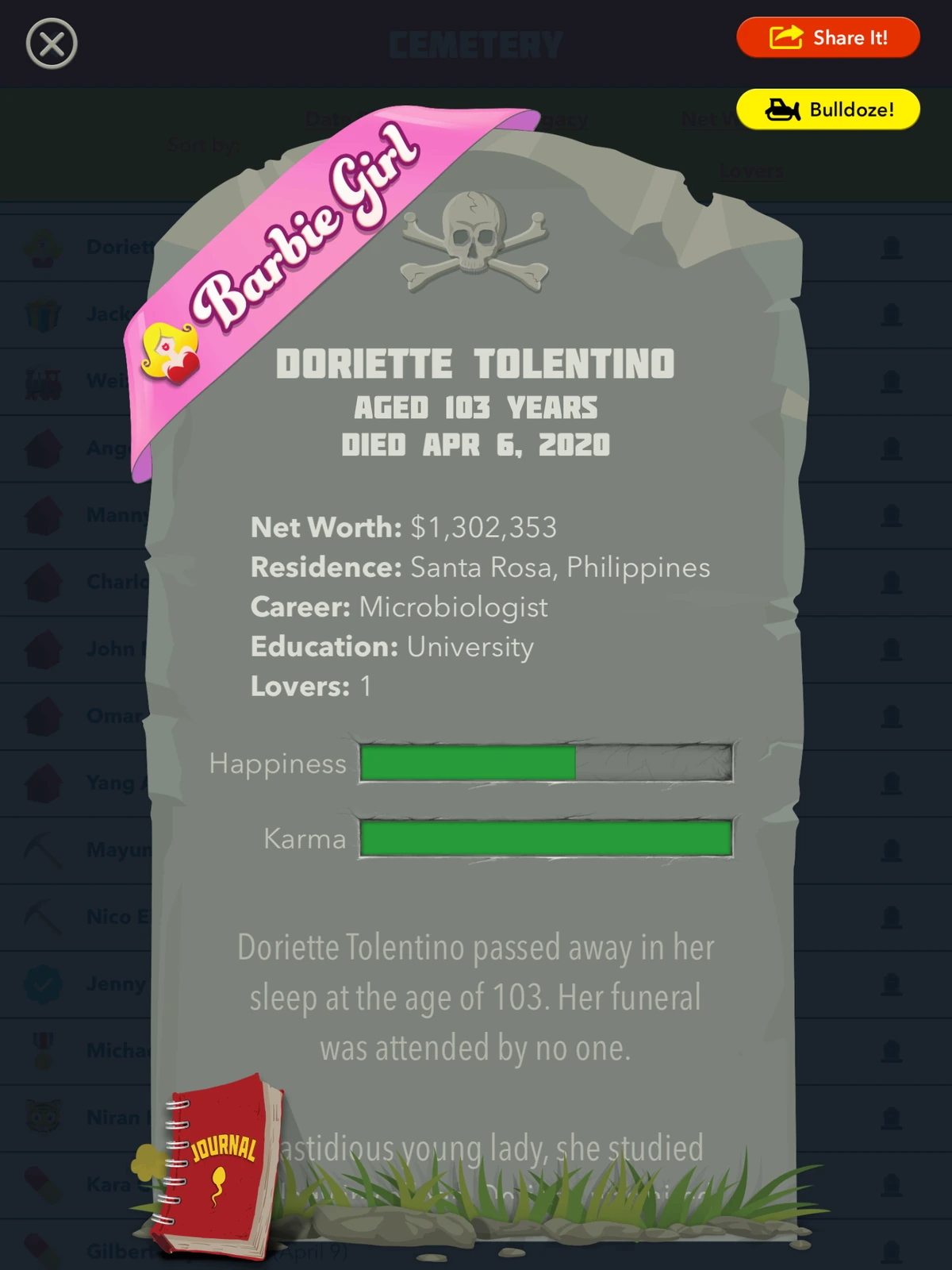 Doriette Tolentino | BitLife - Life Simulator Wiki | Fandom