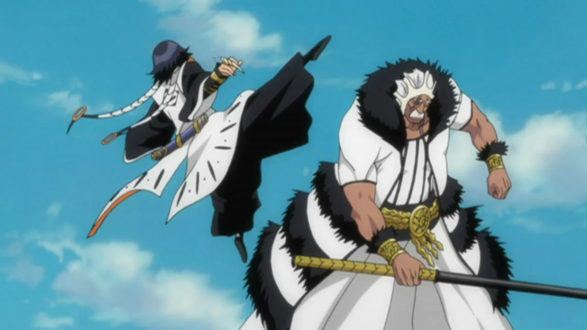 Suì-Fēng i Marechiyo Ōmaeda kontra Baraggan Louisenbairn | Bleach Wiki ...