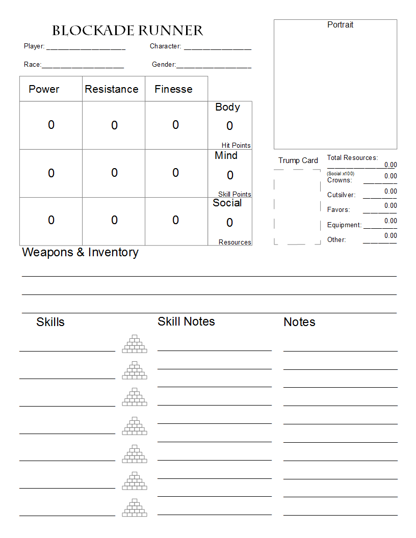 Character sheet | Blockade Runner Wikia | Fandom