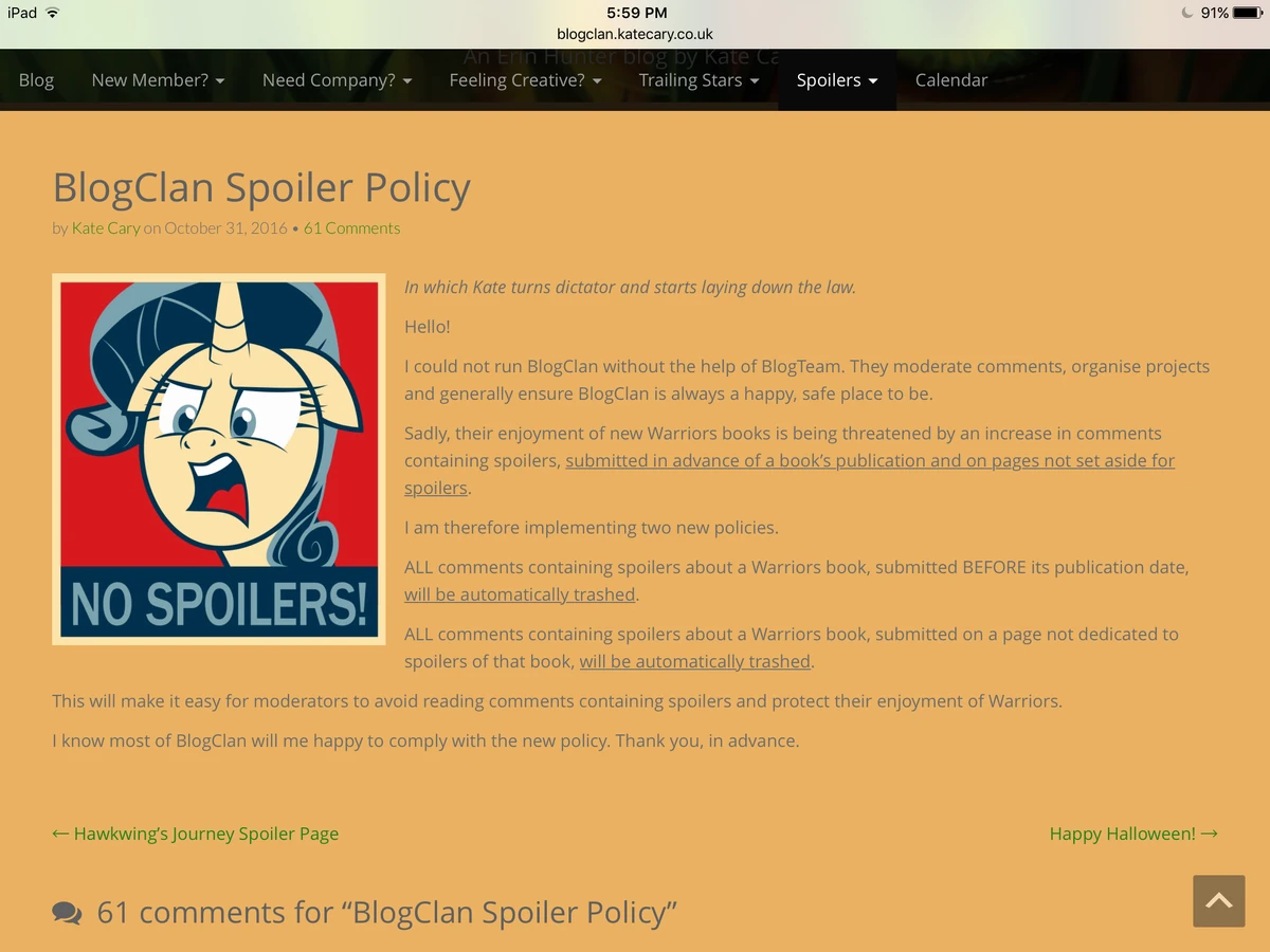 BlogClan Spoiler Policy | BlogClan 2 Wikia | Fandom