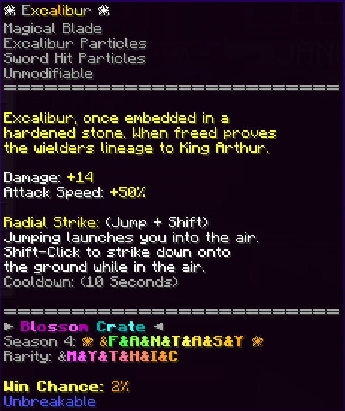 Excalibur Blossomcraft Wiki Fandom