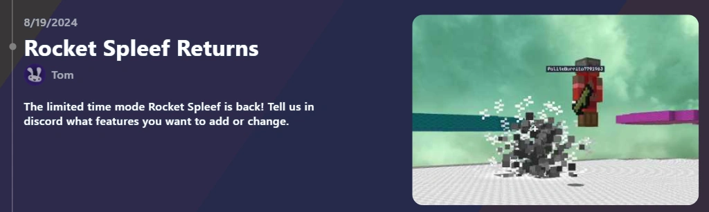 Rocket Spleef Returns (Update Log Entry) | Bloxd.io Wiki | Fandom