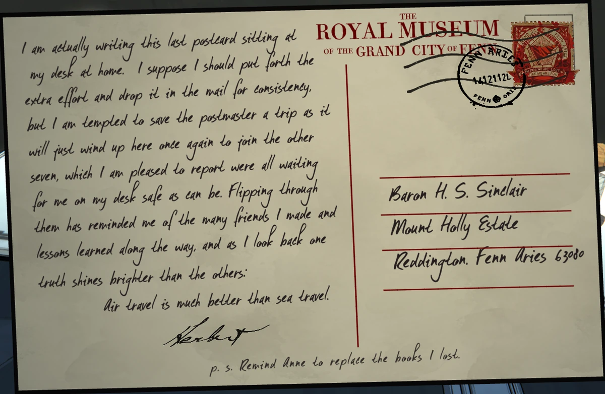 Fenn Aries Postcard | Blue Prince Wiki | Fandom