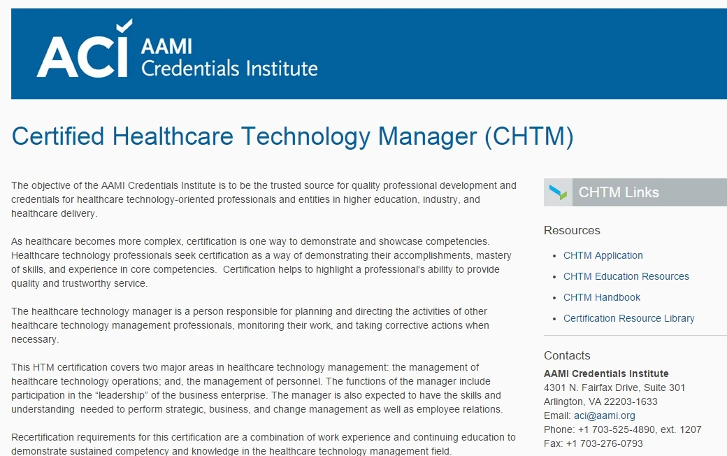 Certified Healthcare Technology Manager | BMET Wiki | Fandom