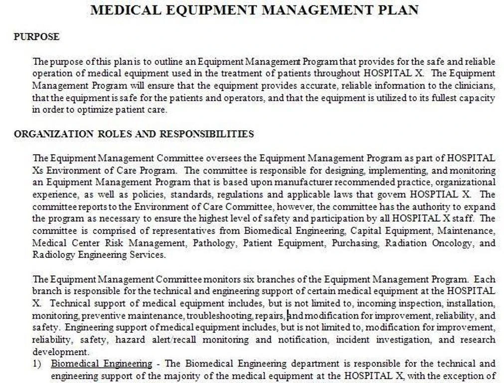 Medical Equipment Management Plan | BMET Wiki | Fandom