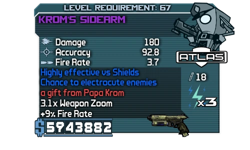 Talk:Krom's Sidearm | Borderlands Wiki | Fandom