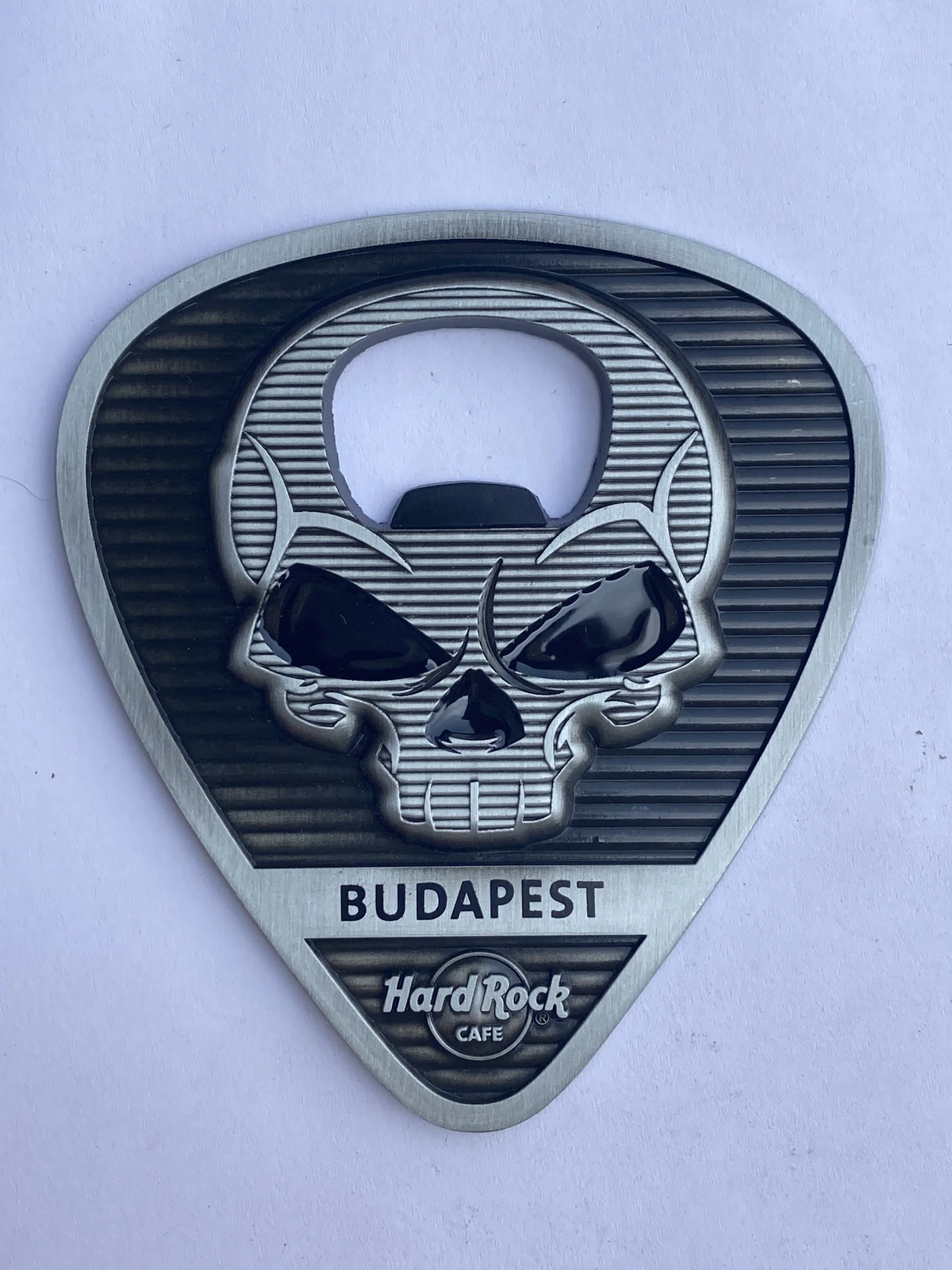 Hard Rock Cafe Budapest guitar pick shaped metal bottle opener | Bottle ...