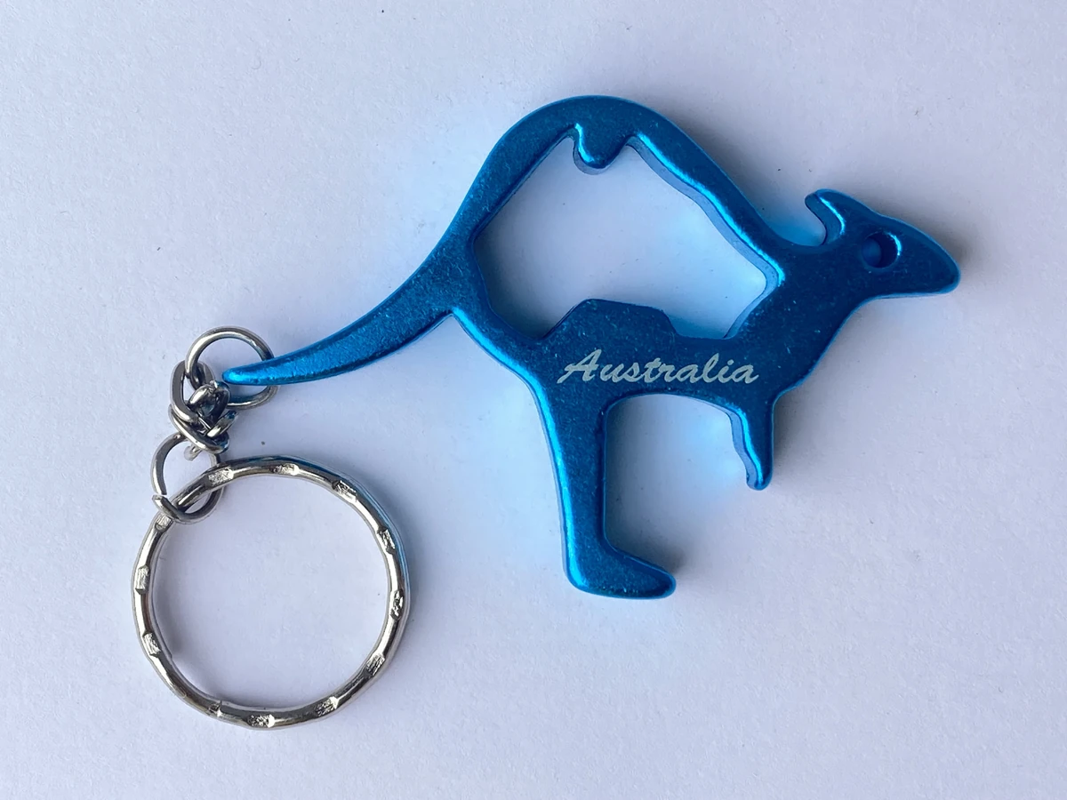 Kangaroo-shaped blue metal bottle opener with Australia inscription ...