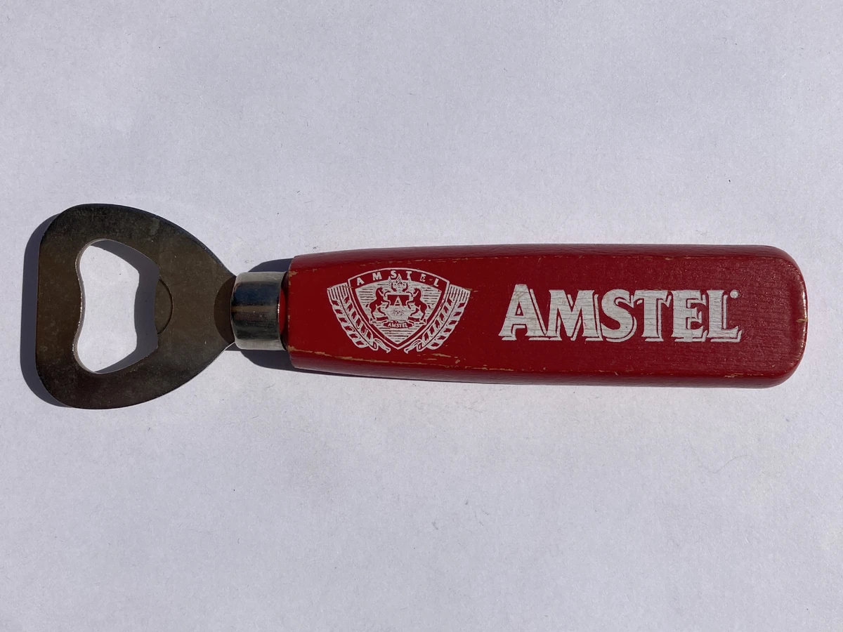 Amstel bottle opener with red wooden handle (painted, white) | Bottle ...