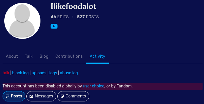 Ilikefoodalot's account is disabled. | Fandom