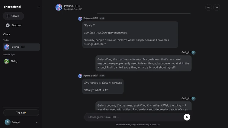 Wholesome RP I had with a Petunia AI chat bot using my OC Gelly!! | Fandom